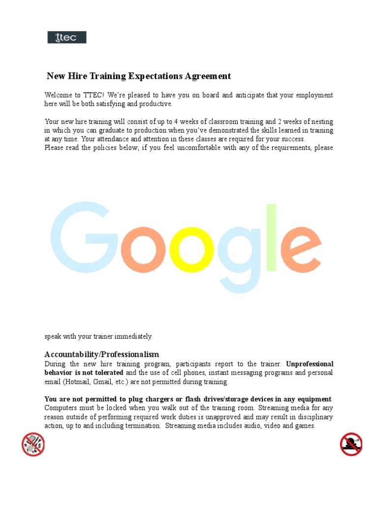 New Hire Training Expectations Agreement | PDF