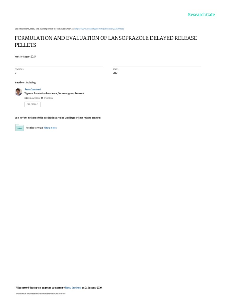Formulation and Evaluation of Lansoprazole Delayed Release Pellets ...