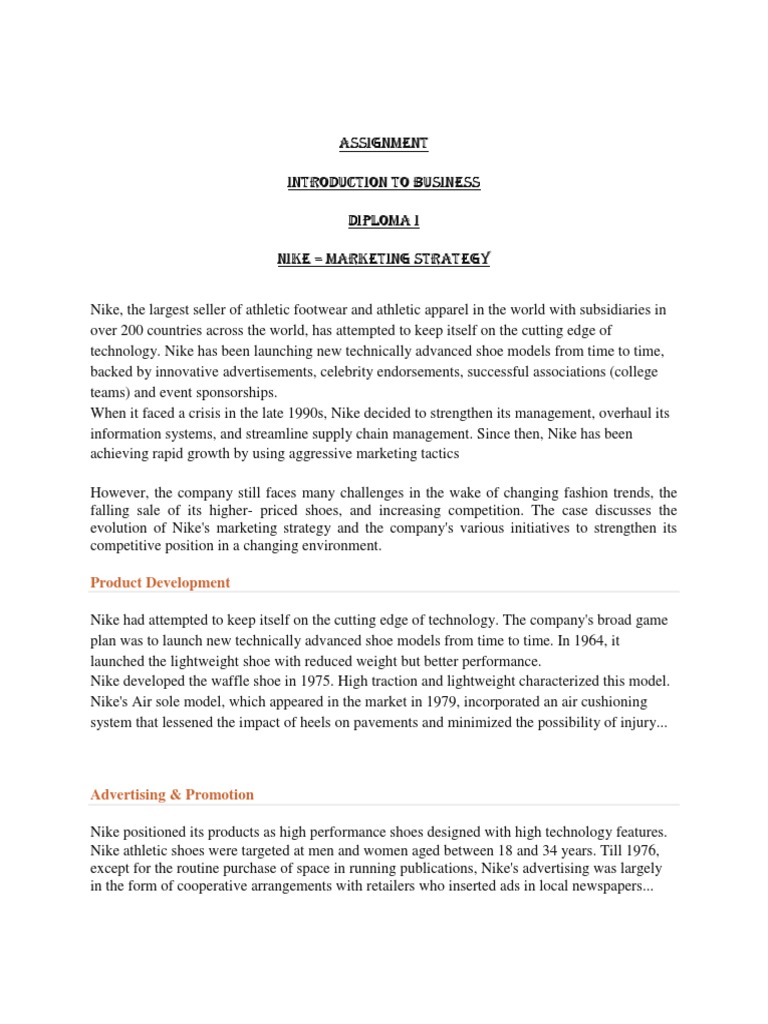 Nike Marketing Strategy Assignment | PDF | Nike | Shoe
