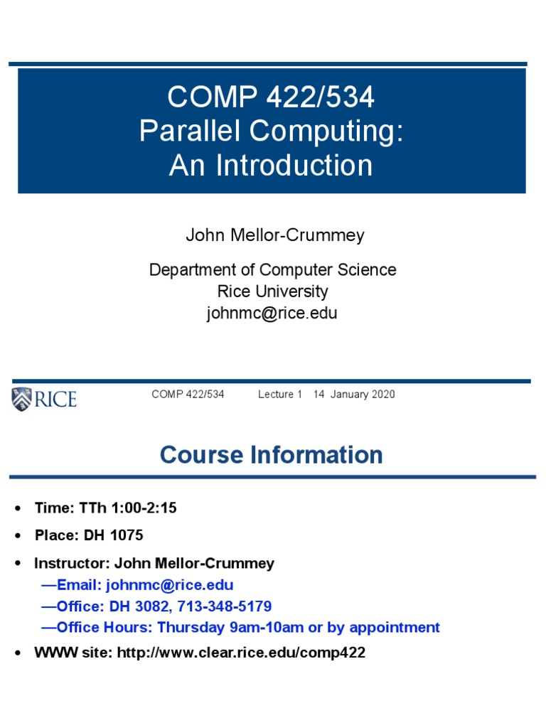 Comp422 534 2020 Lecture1 Introduction | PDF | Parallel Computing | Multi Core Processor