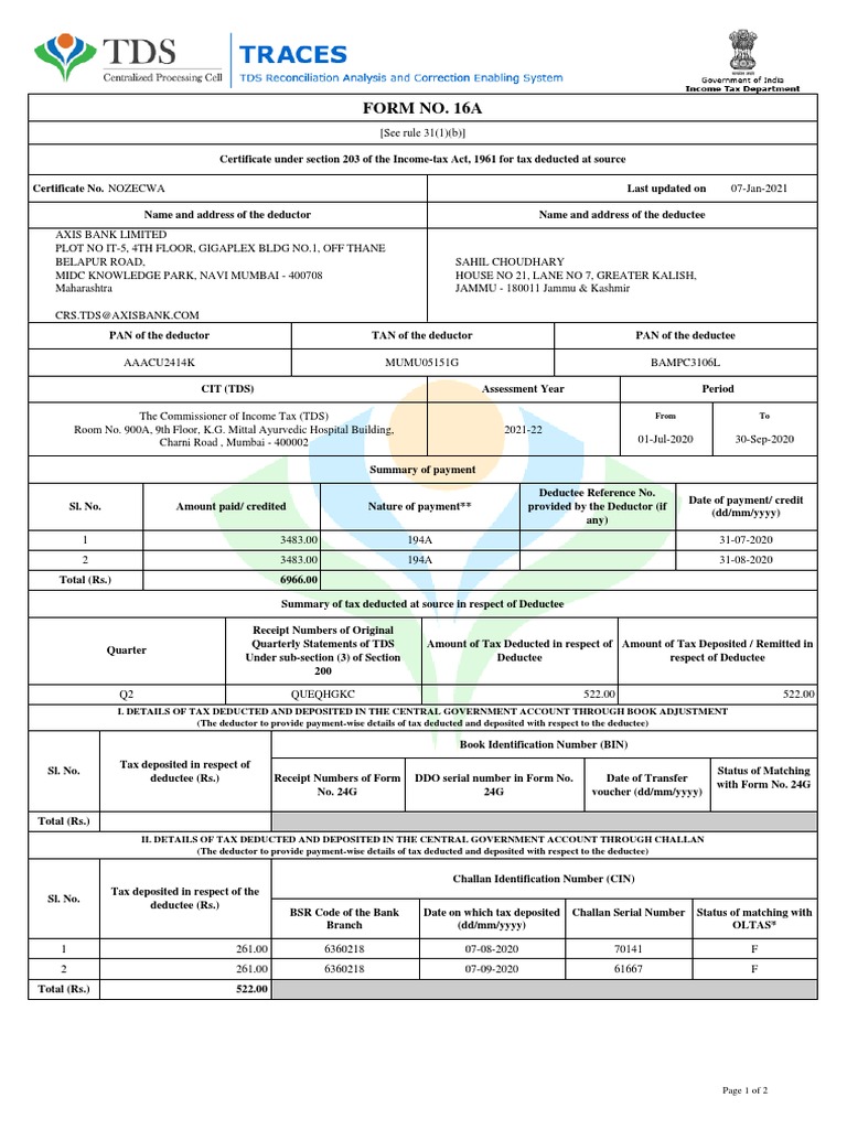 TDS Certificate | PDF | Lease | Payments