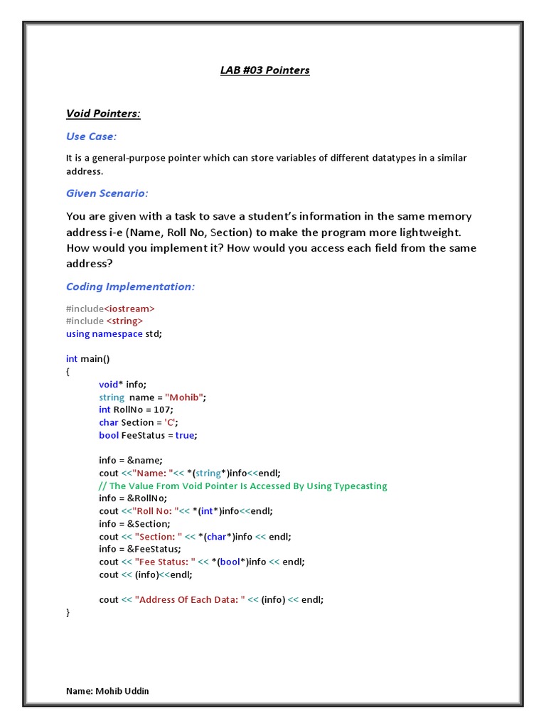 Use Case Lab 03 Pointers Pdf Pointer Computer Programming Array Data Structure