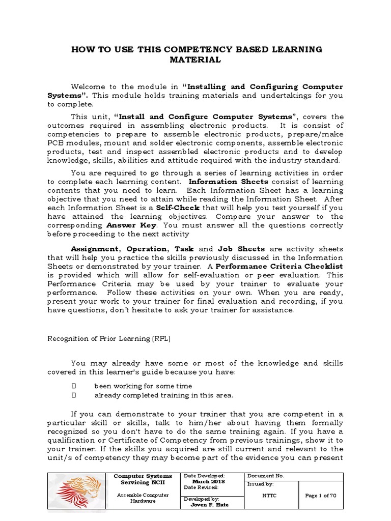 How To Use This Competency Based Learning Material | PDF | Installation (Computer Programs ...