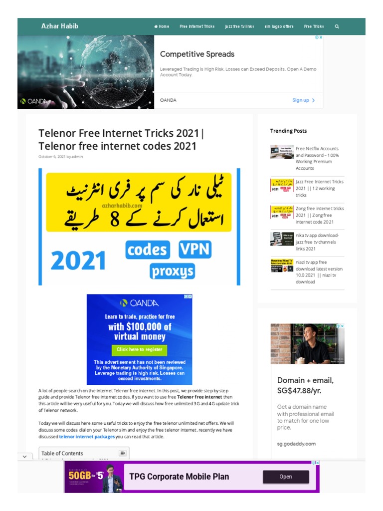 Telenor Free Internet Tricks 2021 - Telenor Free Internet Codes 2021 ...