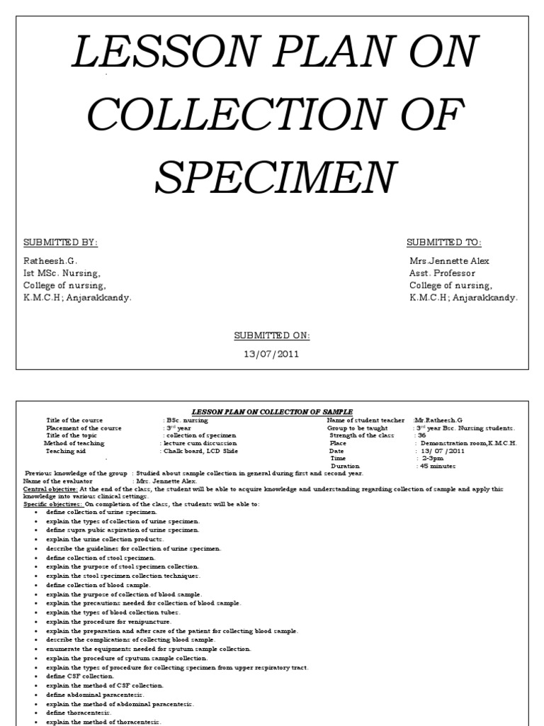 LESSON PLAN On Sample Collection | PDF | Abdomen | Urine