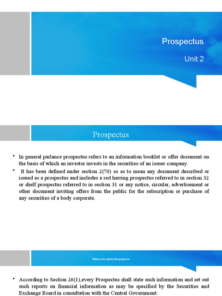 Prospectus: Unit 2 | PDF | Securities (Finance) | Prospectus (Finance)