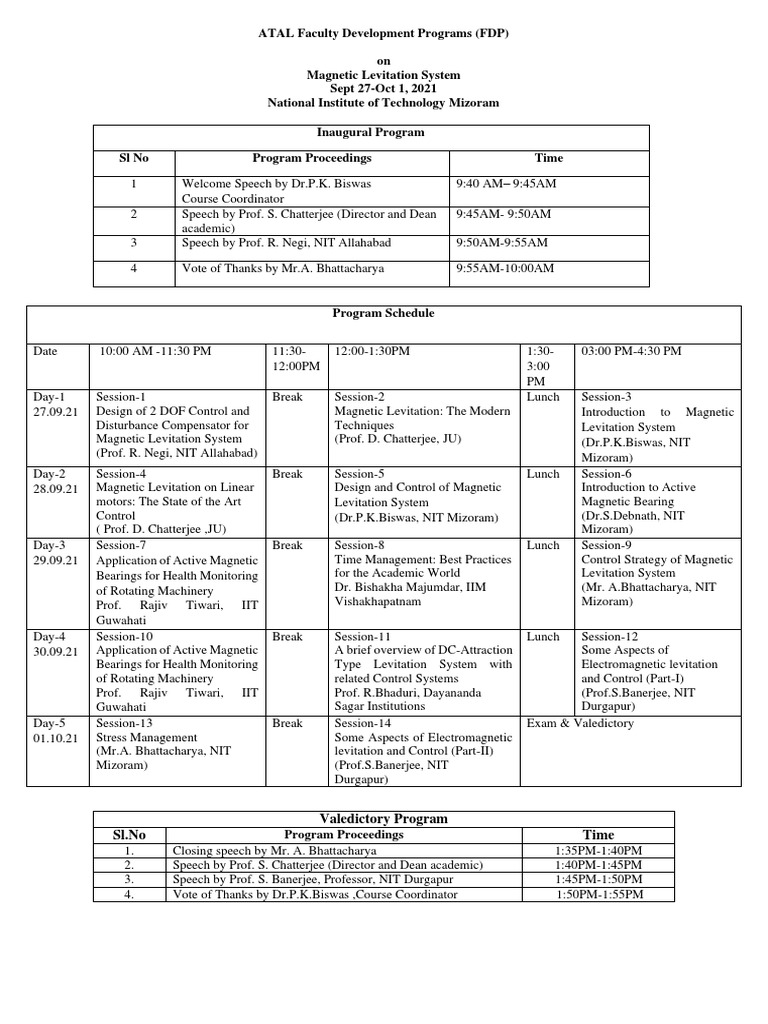 FDP Program Schedule 27.09.21-01.10.21 | PDF | Dynamics (Mechanics ...