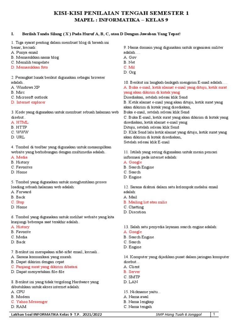 Latihan Soal Informatika - PTS1 | PDF