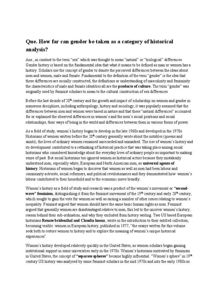 Gender As A Category of Historical Analysis | PDF | Gender | Gender Studies