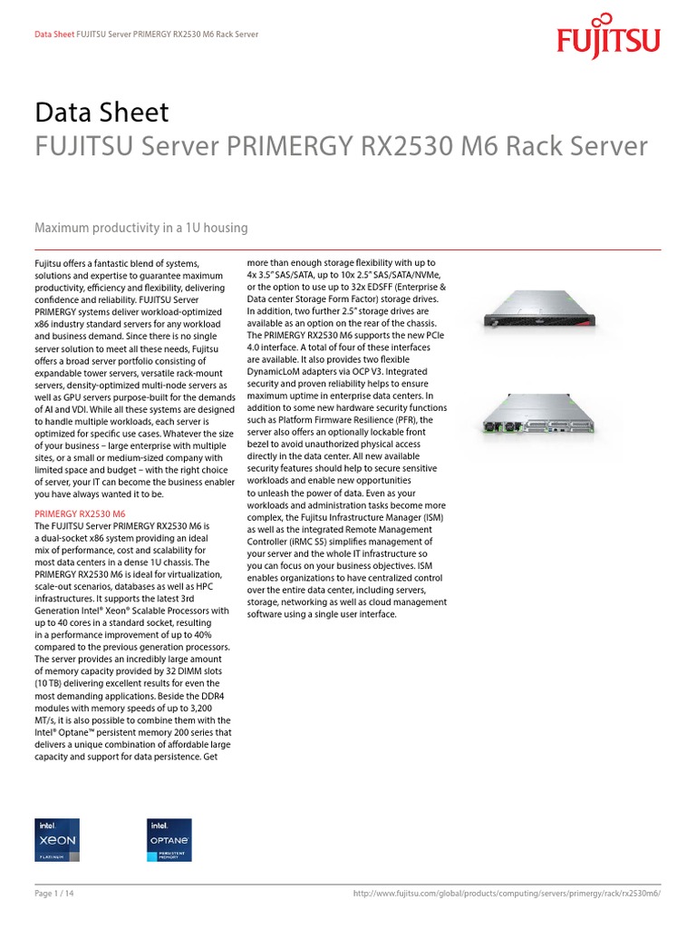 FUJITSU Server PRIMERGY RX2530 M6 Rack Server: Data Sheet | PDF | Solid ...