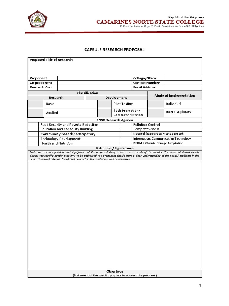 Camarines Norte State College: Capsule Research Proposal | PDF | Cognition