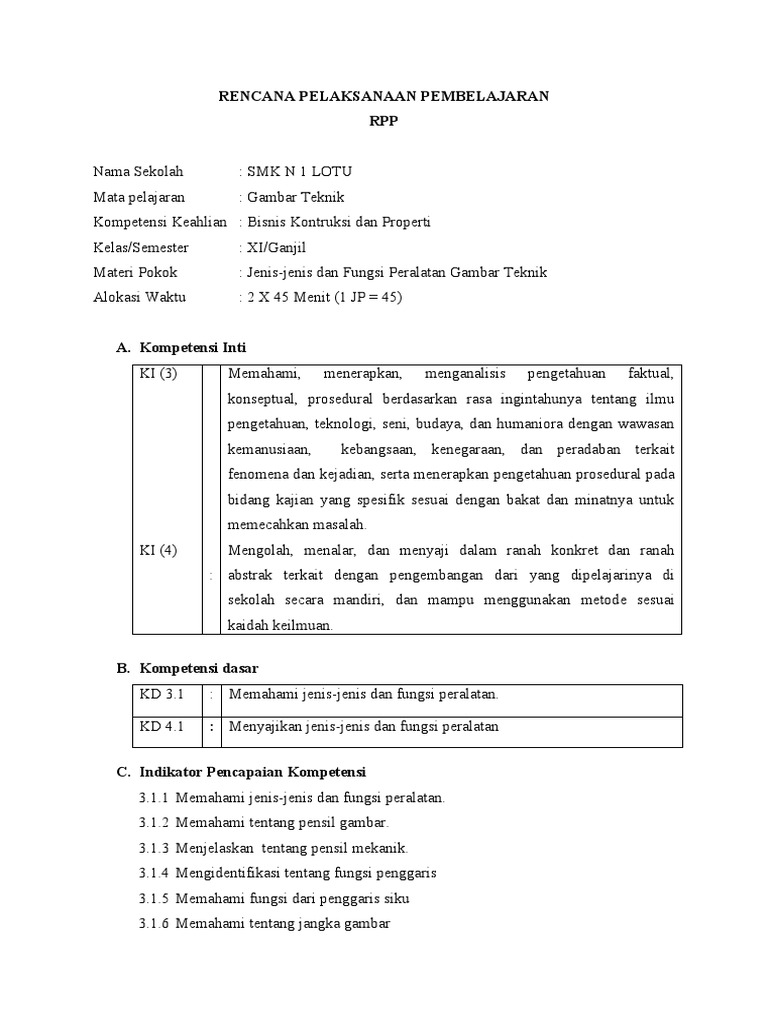 RPP Gambar Teknik | PDF | Karier & Perkembangan | Seni