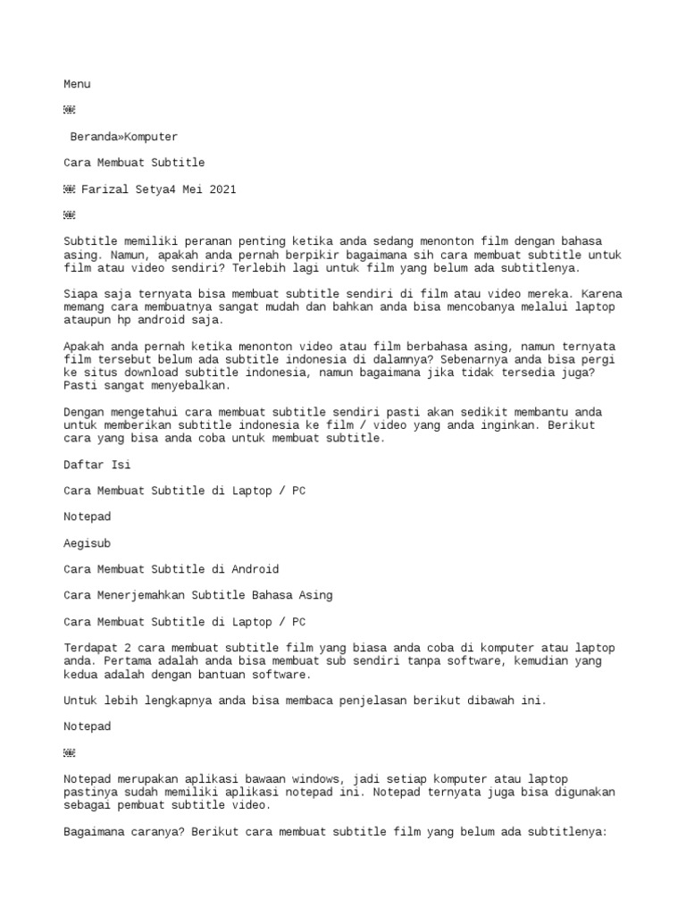 CARA MEMBUAT SUBTITLE | PDF