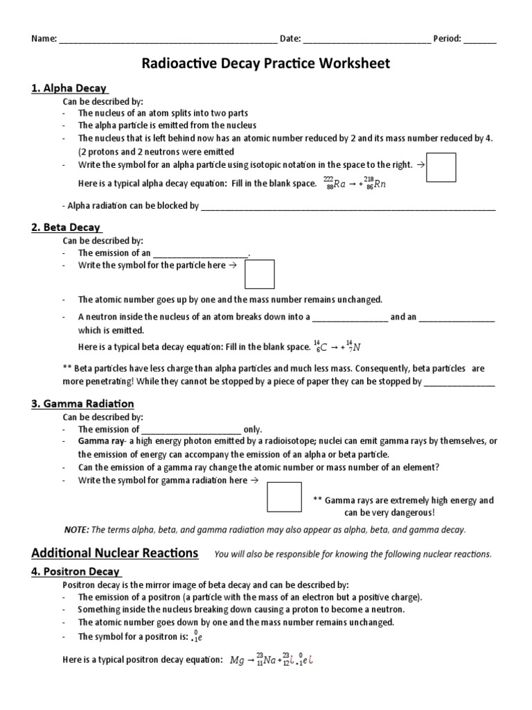 Radioactive Decay Practice Worksheet | PDF | Radioactive Decay | Gamma Ray