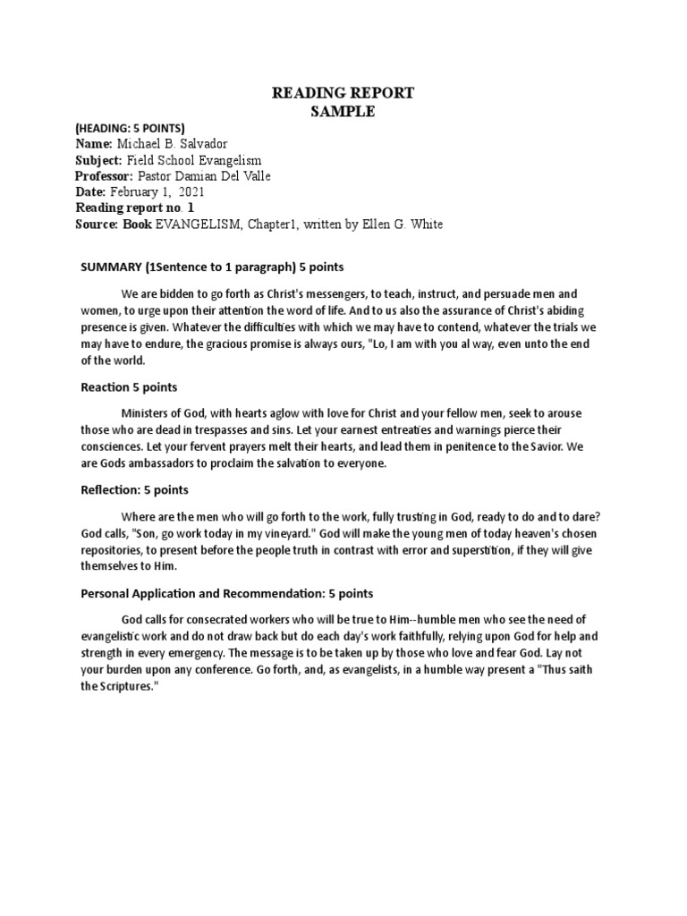 Evangelism Reading Report Summary | PDF