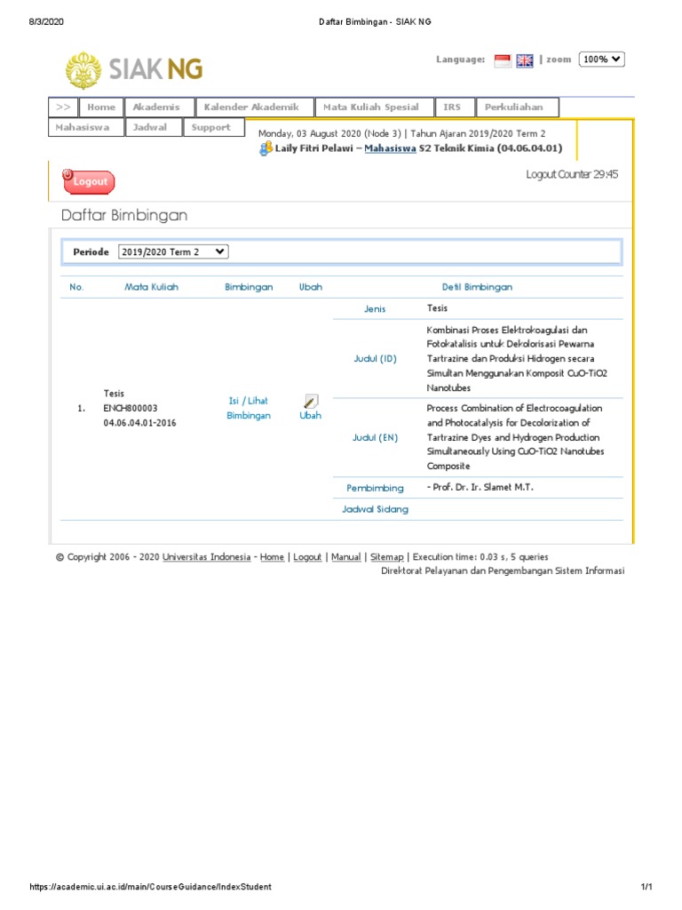 Daftar Bimbingan Tesis - SIAK NG | PDF