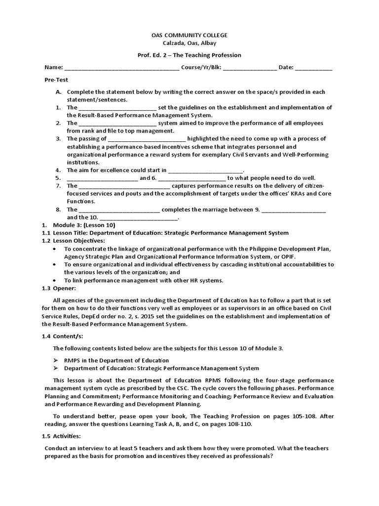 Prof Ed 2 The Teaching Profession Module 10 | PDF | Teachers | Behavior ...