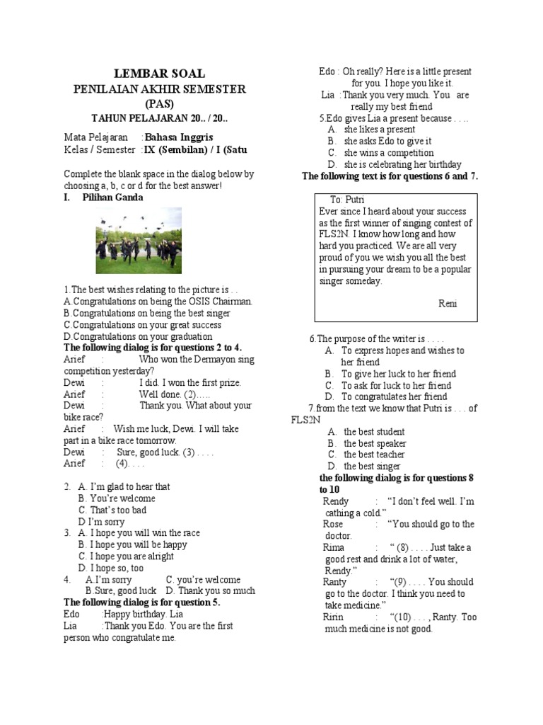 Soal Pas Kelas 9 Ganjil | PDF
