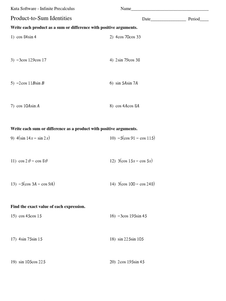04 - 11 Product To Sum Identities | PDF | Trigonometric Functions ...