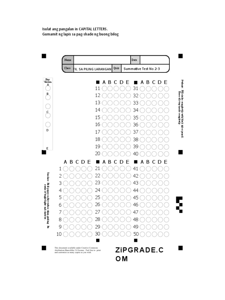 Zip Grade 50 Questionv 2 | PDF