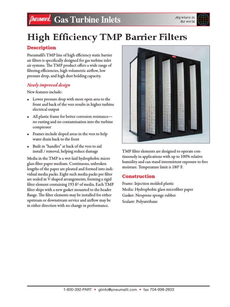 High Effi Ciency TMP Barrier Filters: Gas Turbine Inlets | PDF | Gas ...