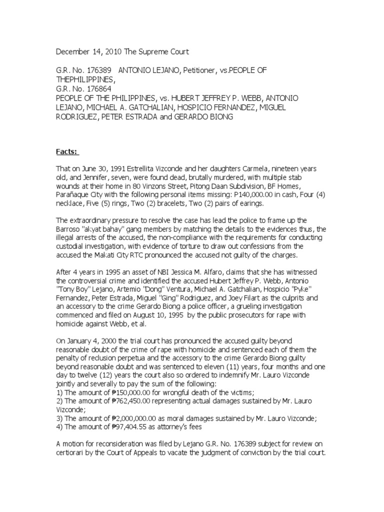 People of The Philippines vs. Hubert Webb Et. Al. | PDF | Legal ...