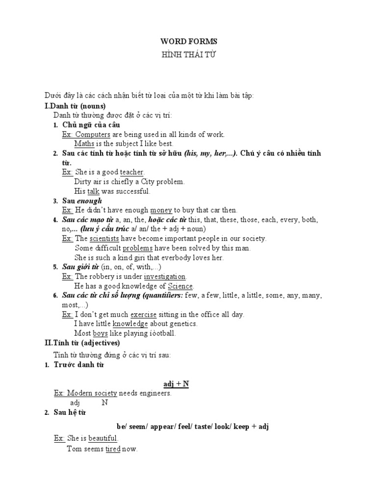 Word Forms - Lý Thuyết | PDF