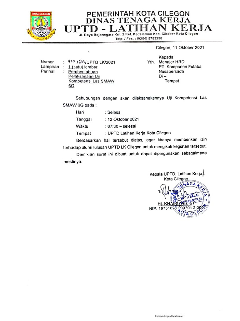 Surat Pemberitahuan UJK | PDF