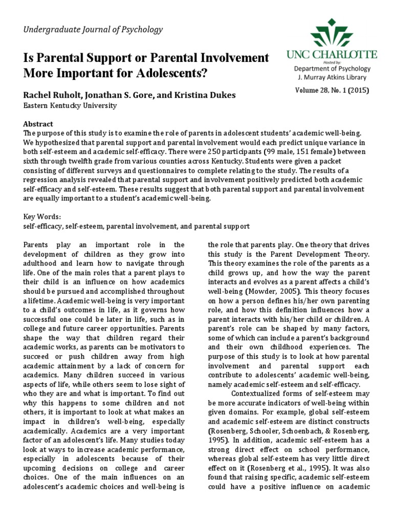 The Roles of Parental Support and Involvement in Predicting Adolescent ...