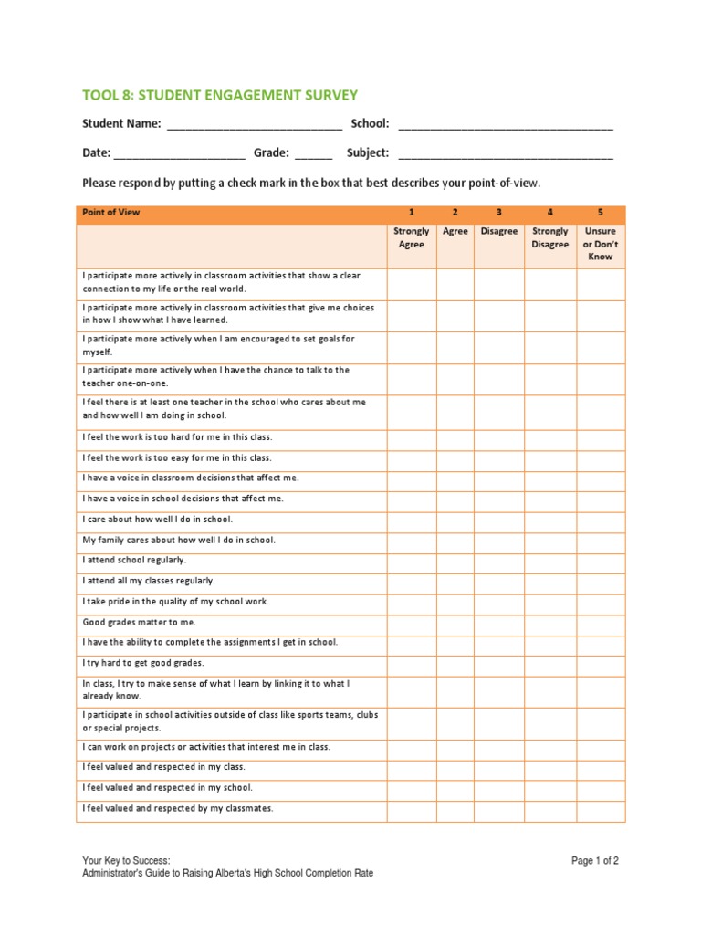 Simple Student Engagement Survey Template | PDF | Teachers | Behavior ...