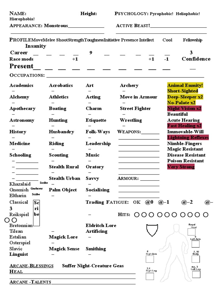 Character Sheet - Vampire | PDF