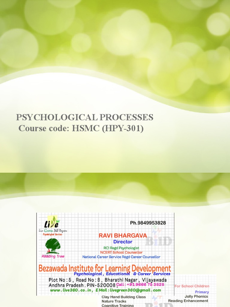 Psychological Processes Course Code: HSMC (HPY-301) | PDF | Psychology | Mind
