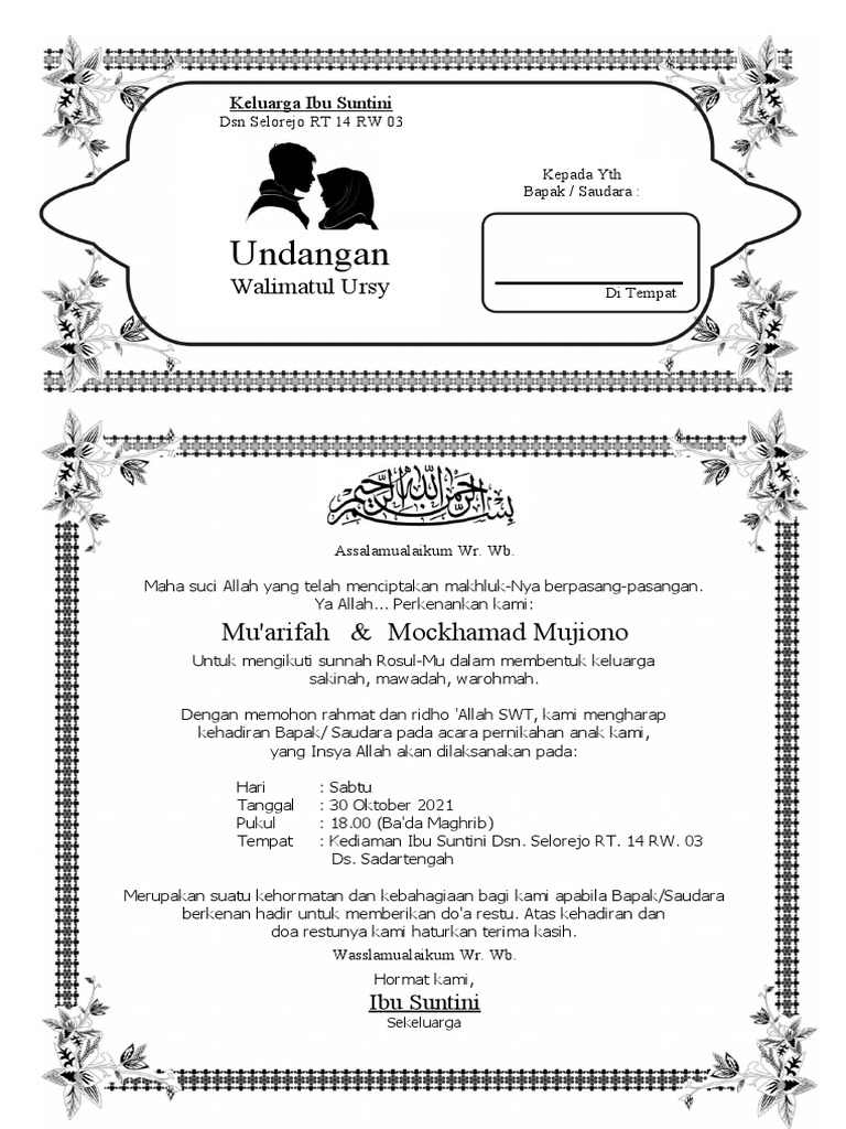 Undangan Walimatul Ursy Yang Bisa Di Edit Format Word Doc2 | PDF