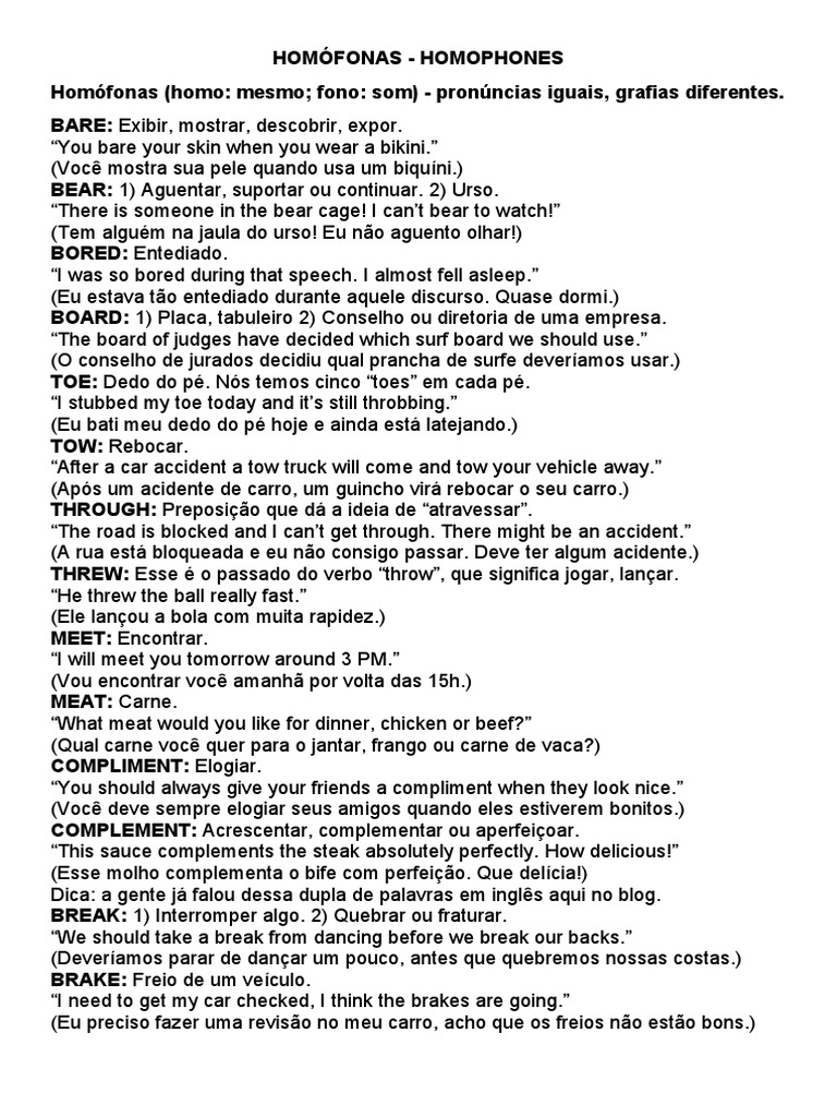 Homófonas Homophones 21 | PDF