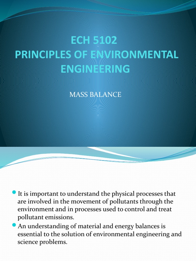 ECH 5102 Principles of Environmental Engineering: Mass Balance | PDF ...