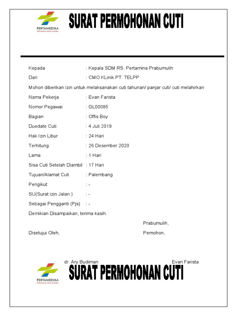 Form Cuti Evan | PDF