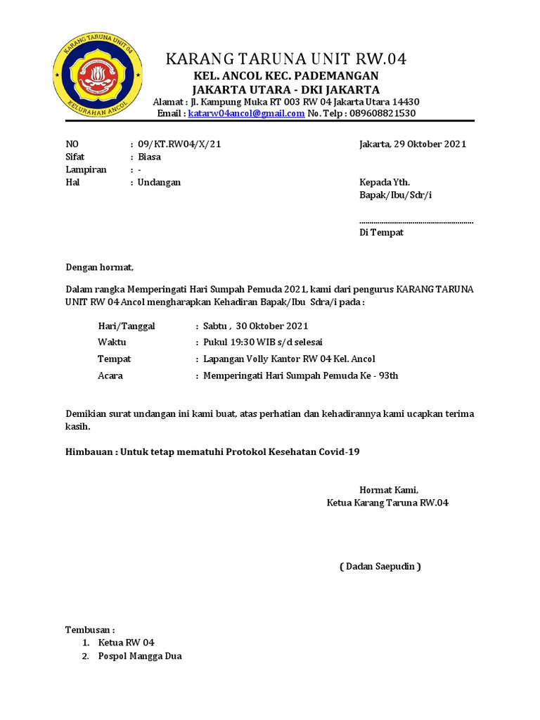 Undangan Acara Sumpah Pemuda 2021 | PDF