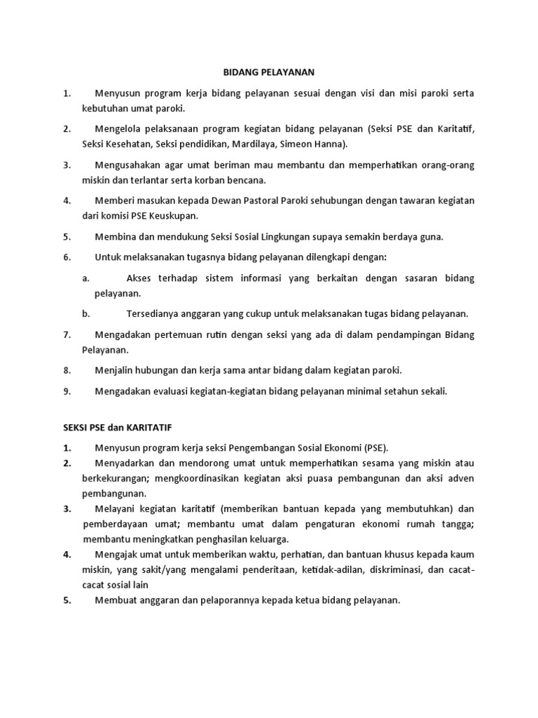 Uraian Tugas Bidang Pelayanan | PDF