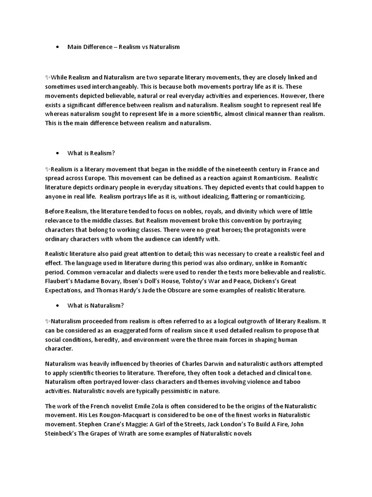 Defining Realism and Naturalism: Key Differences Between the Two ...