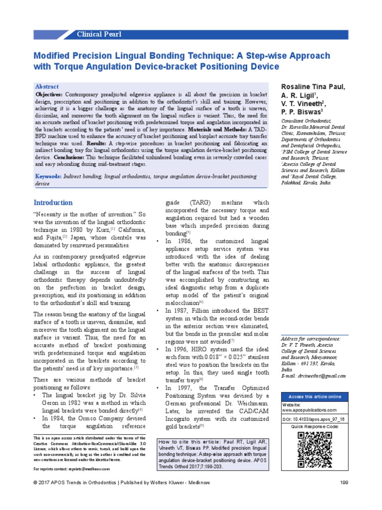 Modified Precision Lingual Bonding Technique - A Step-Wise Approach ...