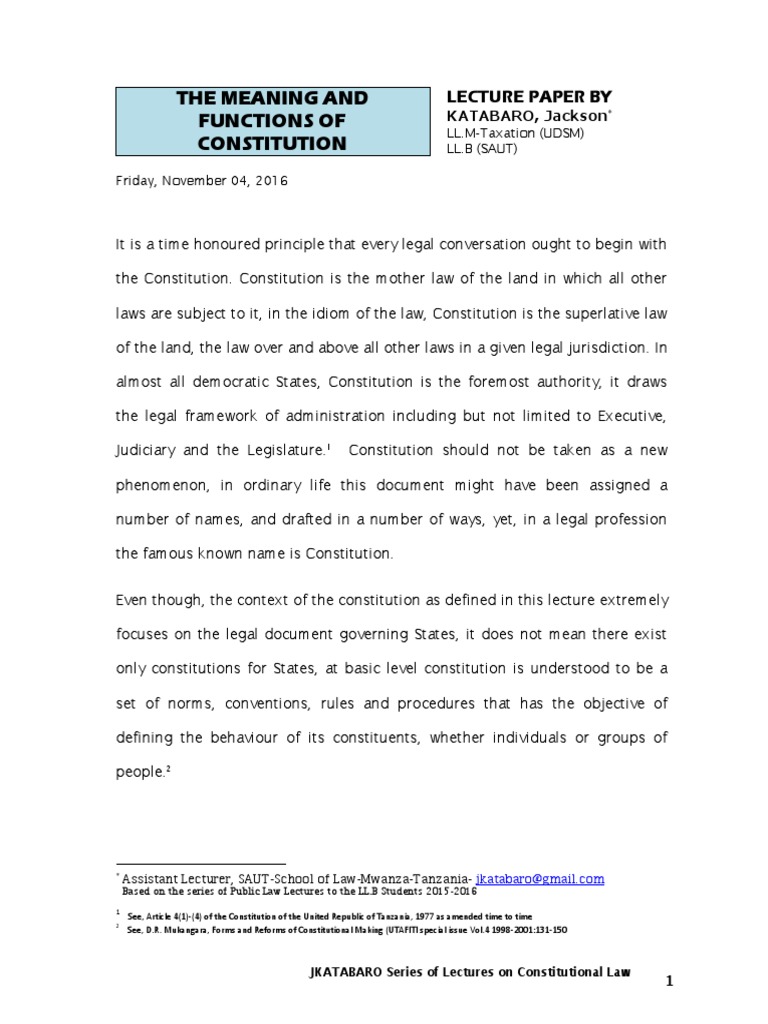 The Meaning and Functions of Constitutio | PDF | Constitution | State ...