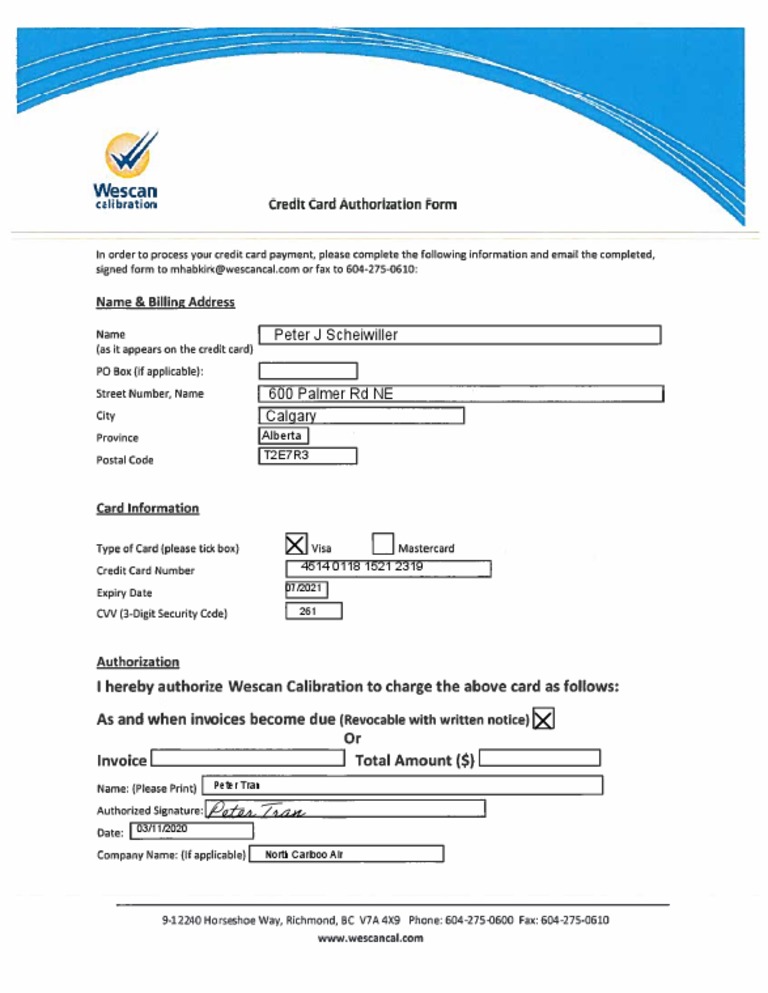 Credit Card Authorization Form | PDF