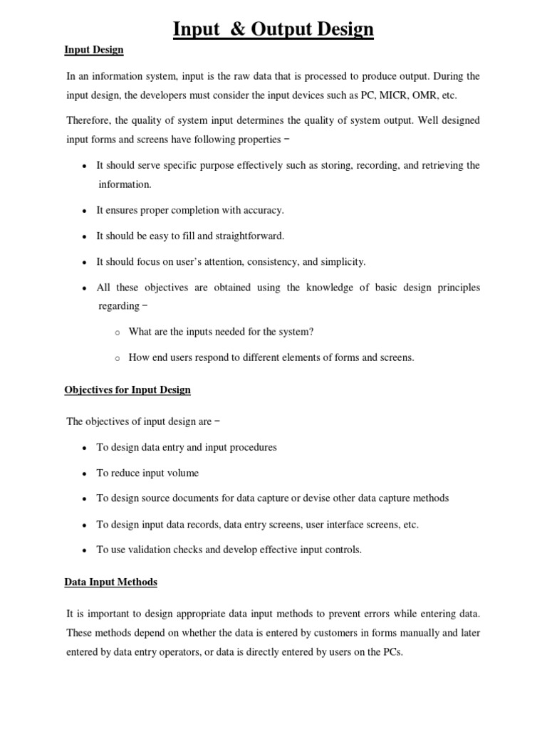 Input and Output Design | PDF | Input/Output | Data Input and Output Design | PDF | Input/Output | Data
