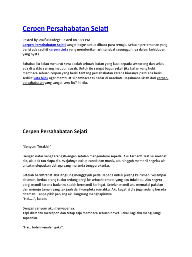 Cerpen Persahabatan Sejati | PDF | Puisi