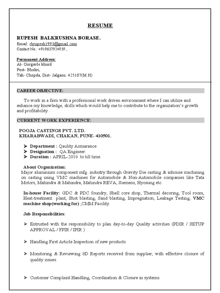 Resume Rupesh Borse | PDF