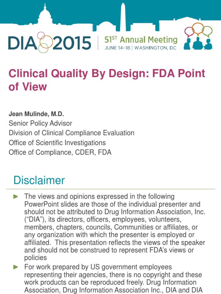 Clinical Quality by Design: FDA Point of View | PDF | Clinical Trial ...