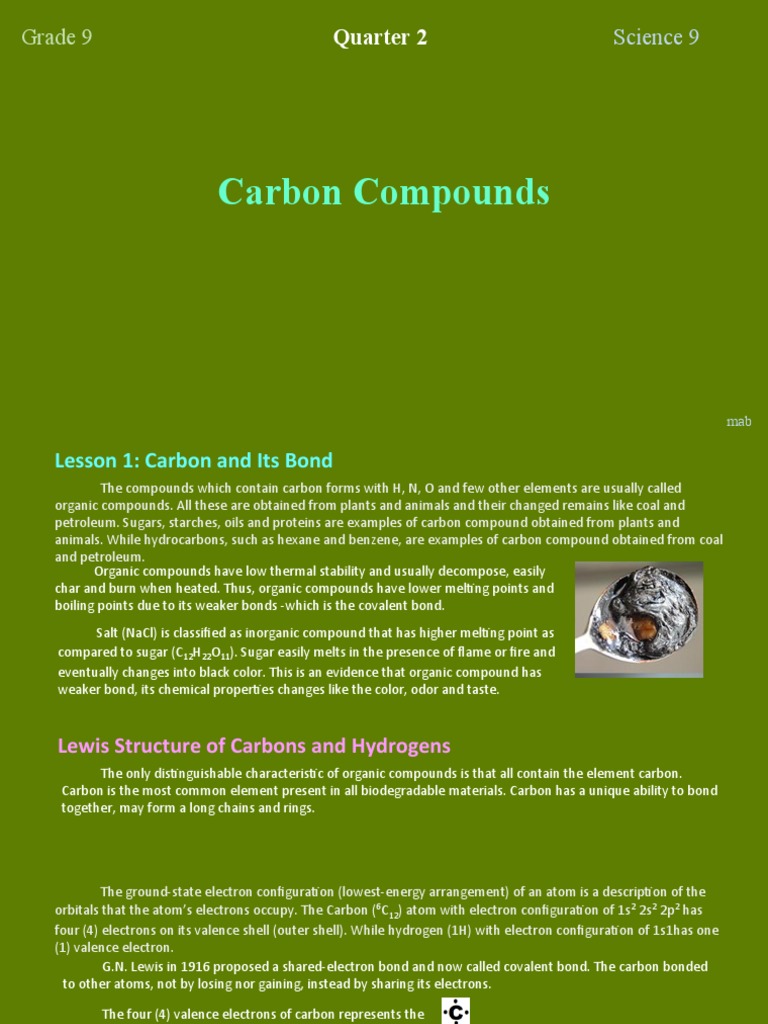 Sci - 9 Q2 4 Carbon - Compounds | PDF | Chemical Bond | Alkane