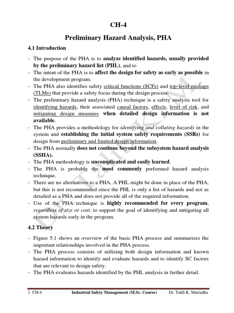 CH-4 Preliminary Hazard Analysis. | PDF | Hazards | Risk