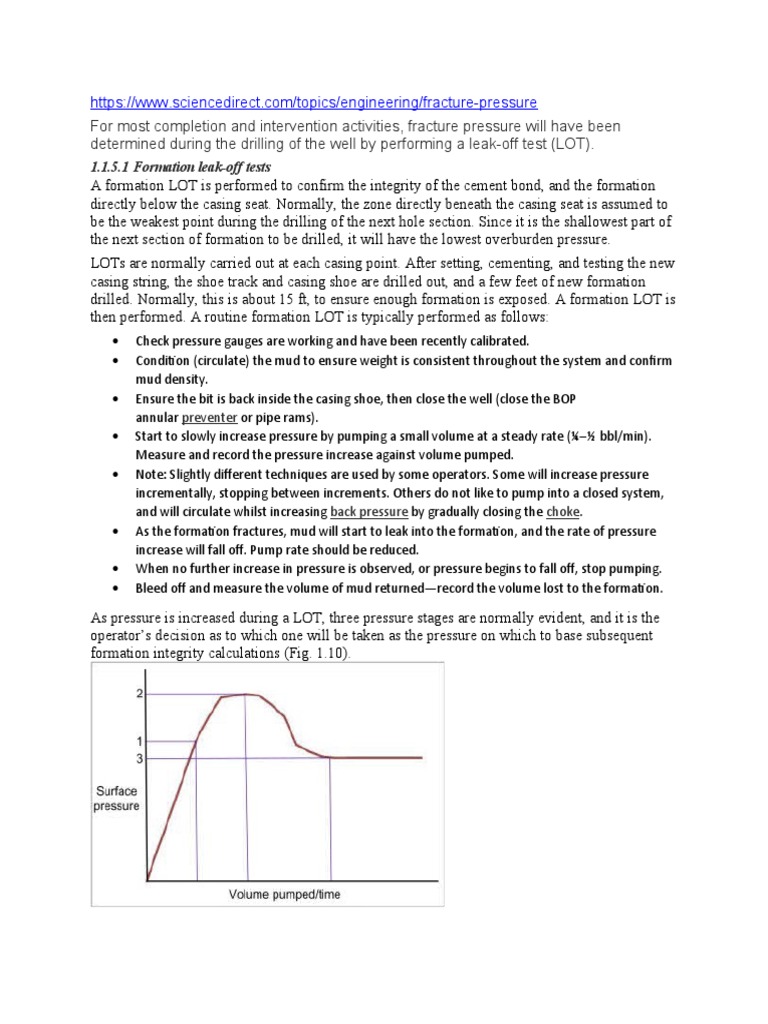 Fracture Pressure, Equivalent Mud WT, Leak Off Test | PDF | Casing ...