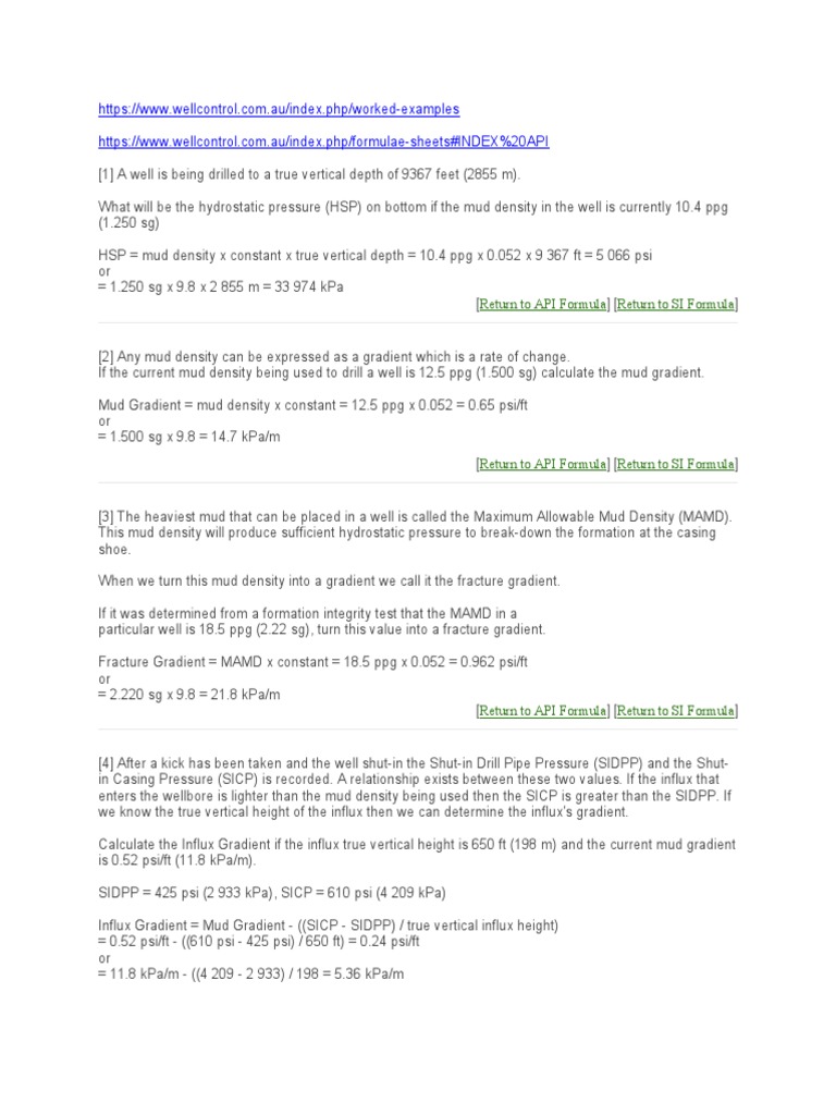 Well Control Calculations Guide | PDF | Pressure | Physical Quantities